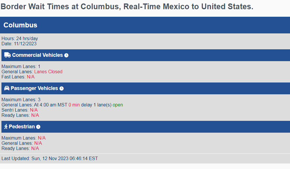 Columbus Border Wait Times Mexico To United States.