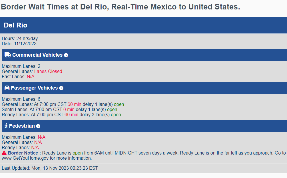 Del Rio Border Wait Times Mexico To United States.